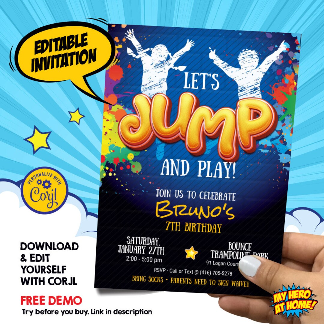 Editable Jump Party Invitation, DIY Jump Template Invitation ...