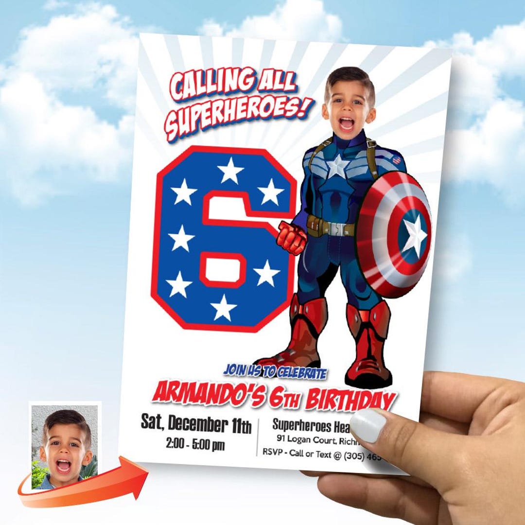 Customized Capt America Birthday Invitation With Photo, Capt America ...