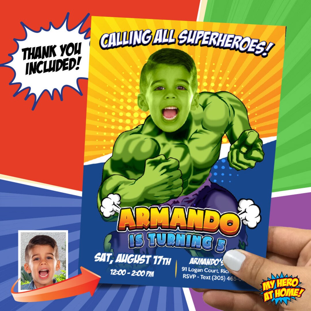 Hulk Birthday Party Invitation With Photo, Hulk Party Template, Hulk ...
