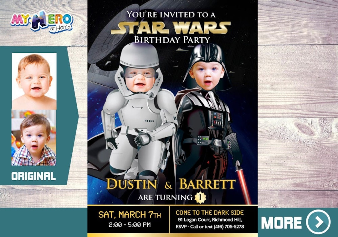 Joint Star Wars 1st Birthday Invitation, Star Wars 1st Party, Star Wars ...