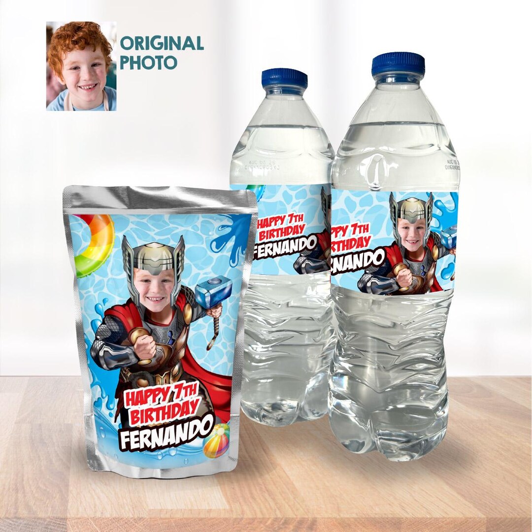 Custom Thor Pool Party Water Bottle Juices Wrappers With Photo. 857WJ ...