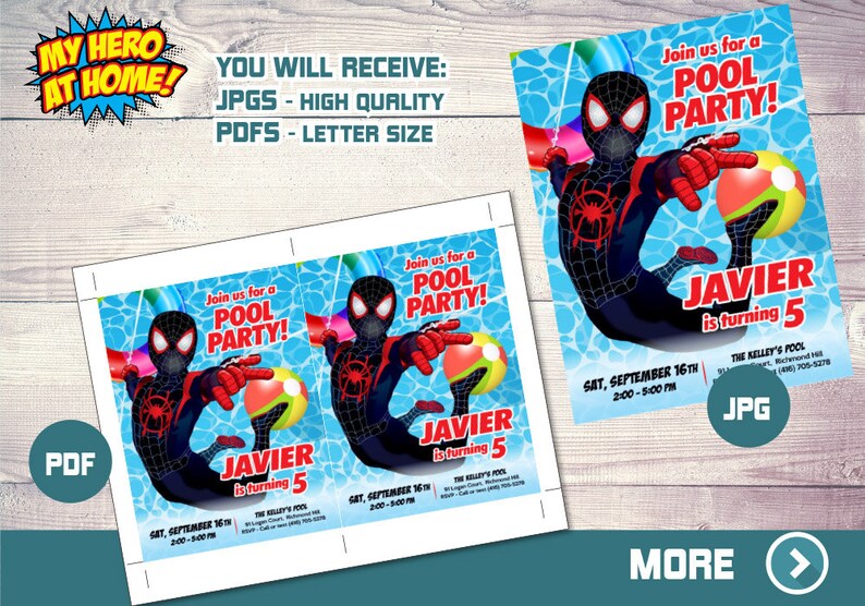 Miles Morales Pool Party Invitation, Miles Morales Splash Party, Spider ...