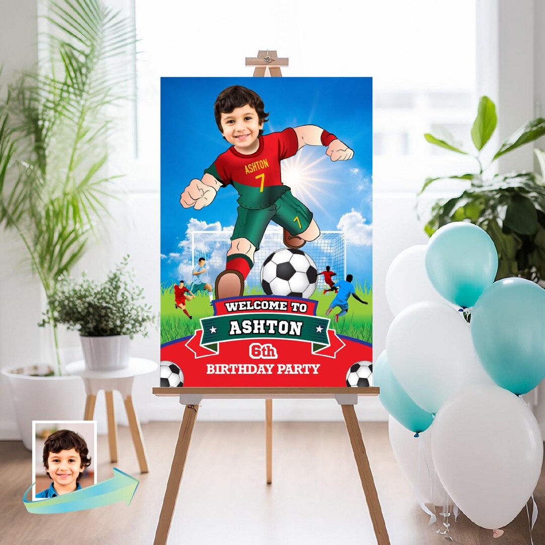Soccer Welcome Sign With Kid as Ronaldo, Futbol Portugal Birthday Party ...