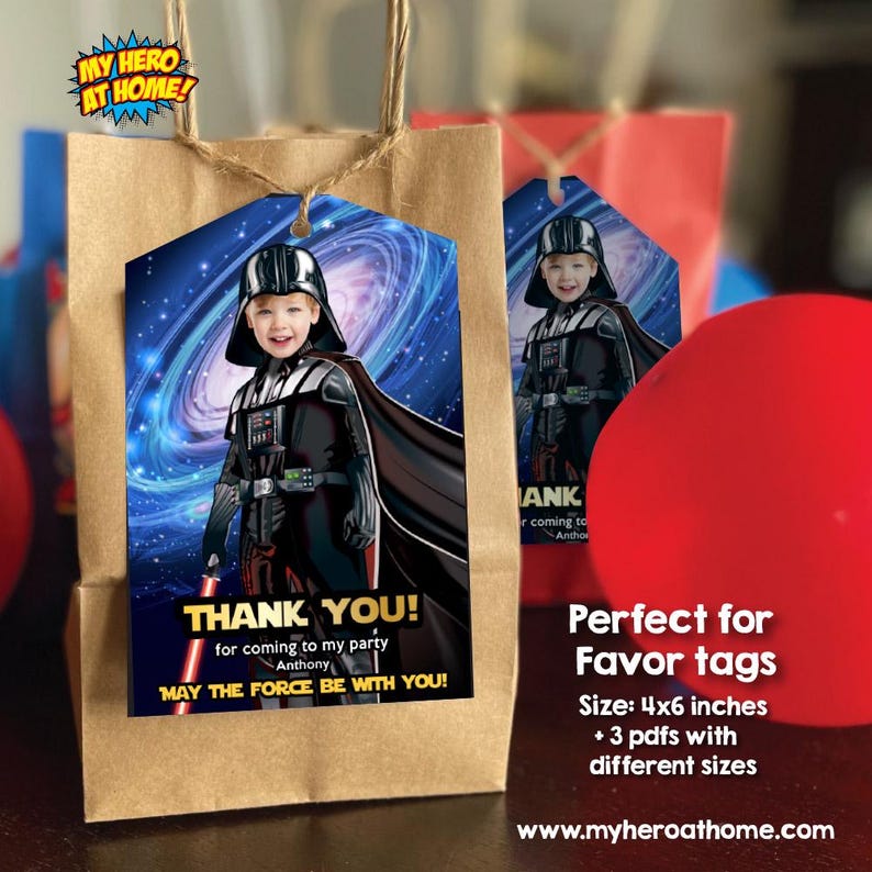 Custom Darth Vader Birthday Thank You and Favor Tags With Photo ...