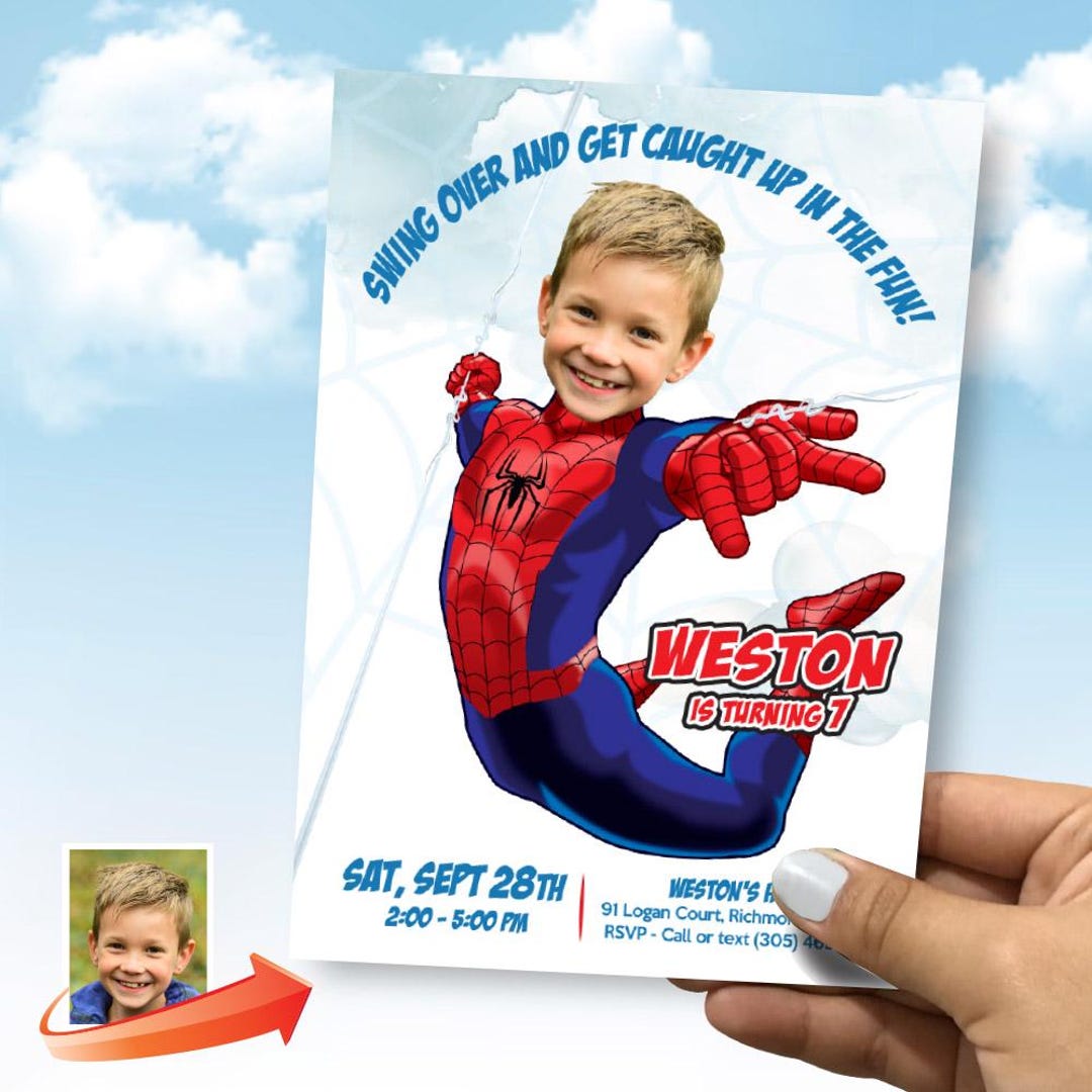 Spiderman Birthday Party Invitation With Photo, Spiderman Party ...