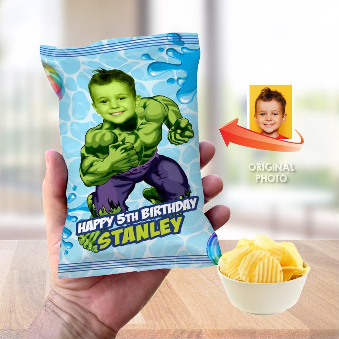 Custom Hulk Birthday Chip Bag Wrappers, Pool Party Favors (digital ...