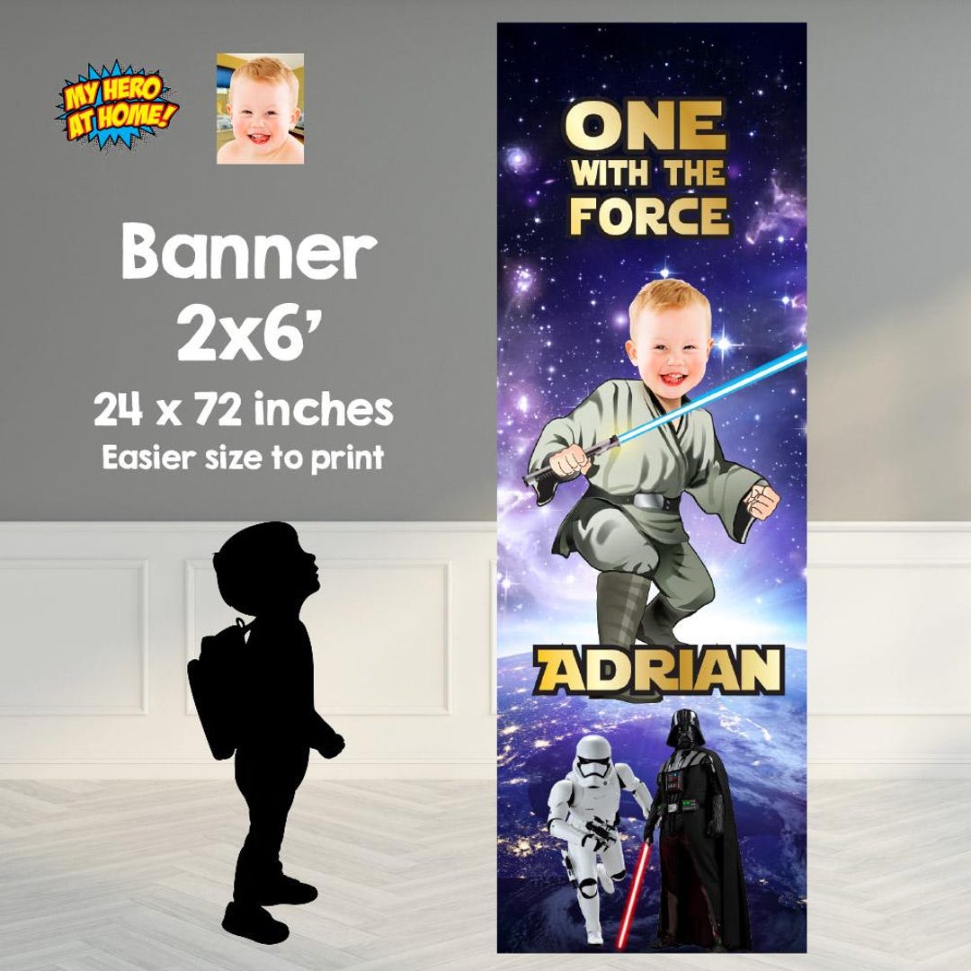 Custom Banner for a 1st Star Wars Birthday Party With Photo (vertical ...