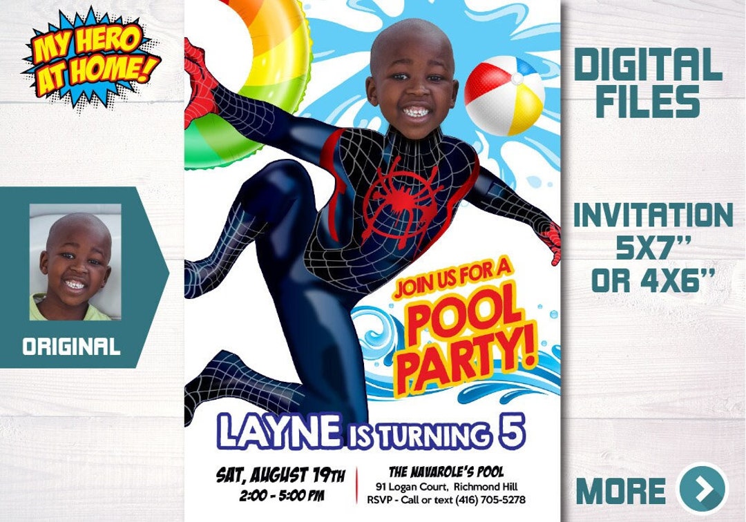 Miles Morales Pool Party Template, Miles Morales Template With Photo ...