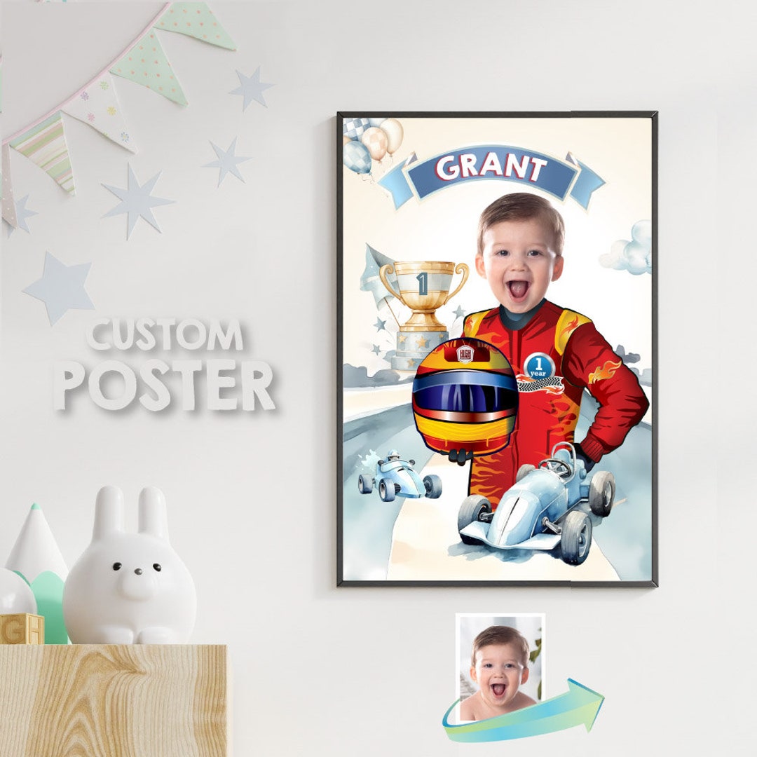 Baby Race Car Poster With Photo, Race Car Printable Gift, Race Car ...
