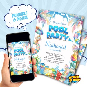 DIY Pool Party Invitation Template, Pool Party Instant Download ...