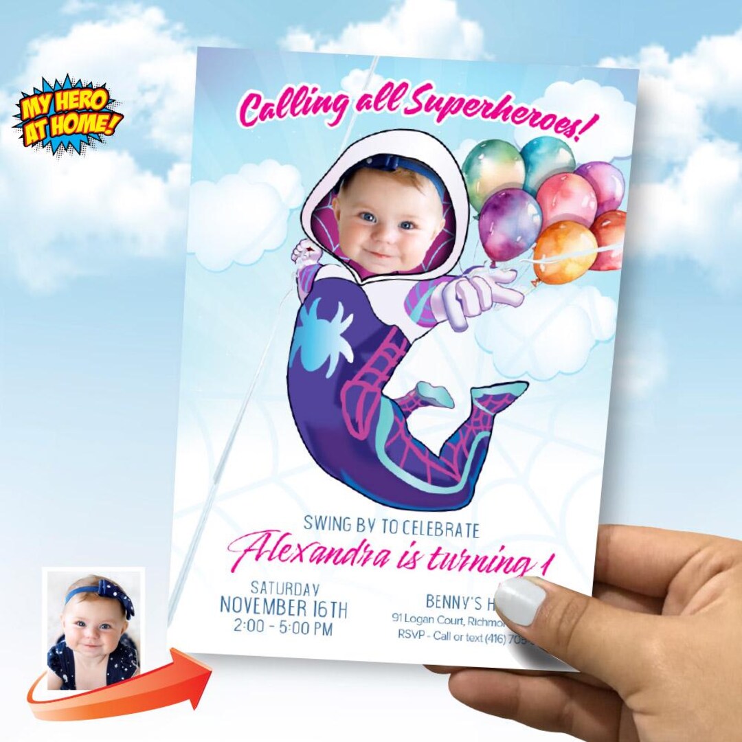 Gwen Stacy Birthday Invitation With Photo, Gwen Stacy Party Template ...