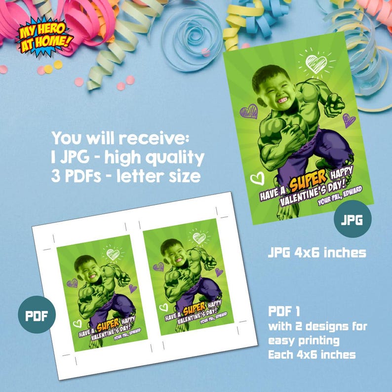 Personalized Hulk Valentines Tags With Child as the Star, Valentine ...