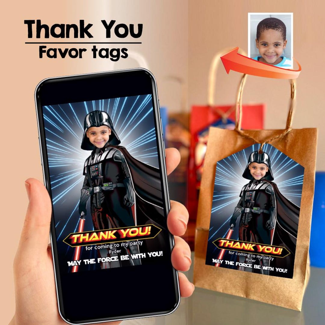 Darth Vader Thank You Card, Darth Vader Favor Tags, Darth Vader ...