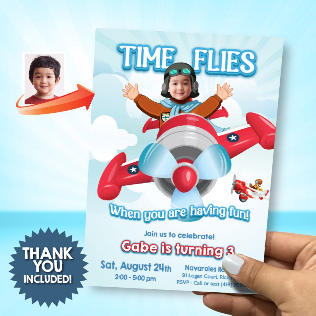 Custom Airplane Invitation With Photo, Vintage Airplane Template ...