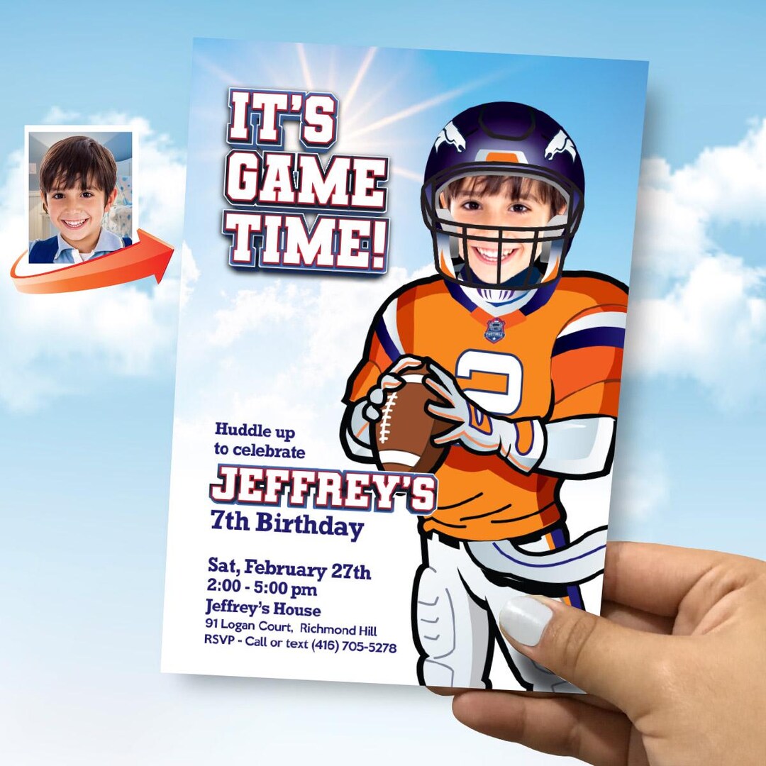 Custom Broncos Birthday Party Invitation With Kid as the Star Player ...