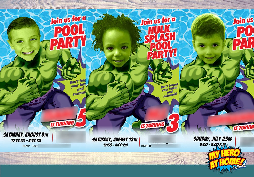 Hulk Splash Pool Party Invitation With Photo, Custom Hulk Splash Party ...