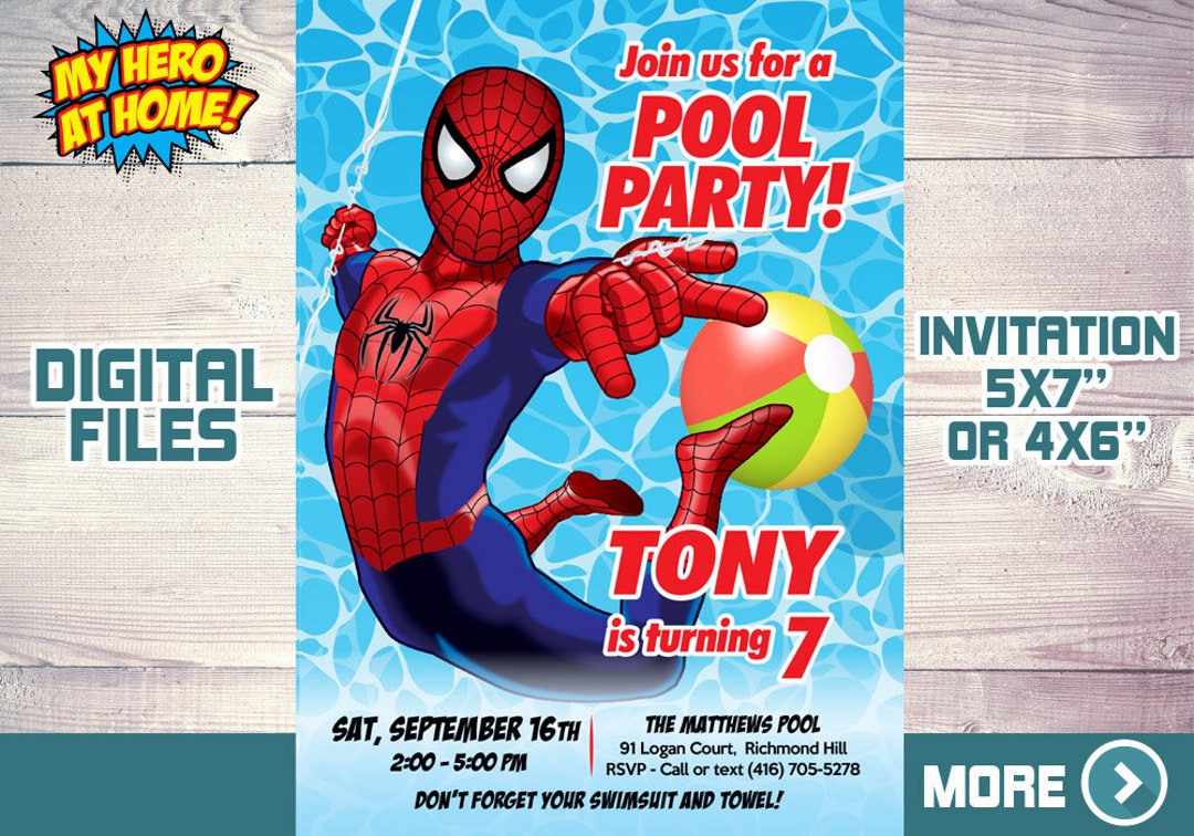 Spider-man Pool Party Invitation, Spider-man Splash Party Invitation ...