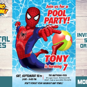 Spider-man Pool Party Invitation, Spider-man Splash Party Invitation ...
