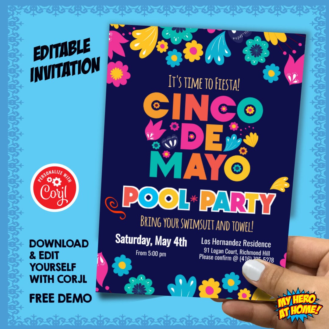 Editable Cinco De Mayo Pool Party Invitation, 5 De Mayo Pool Party ...