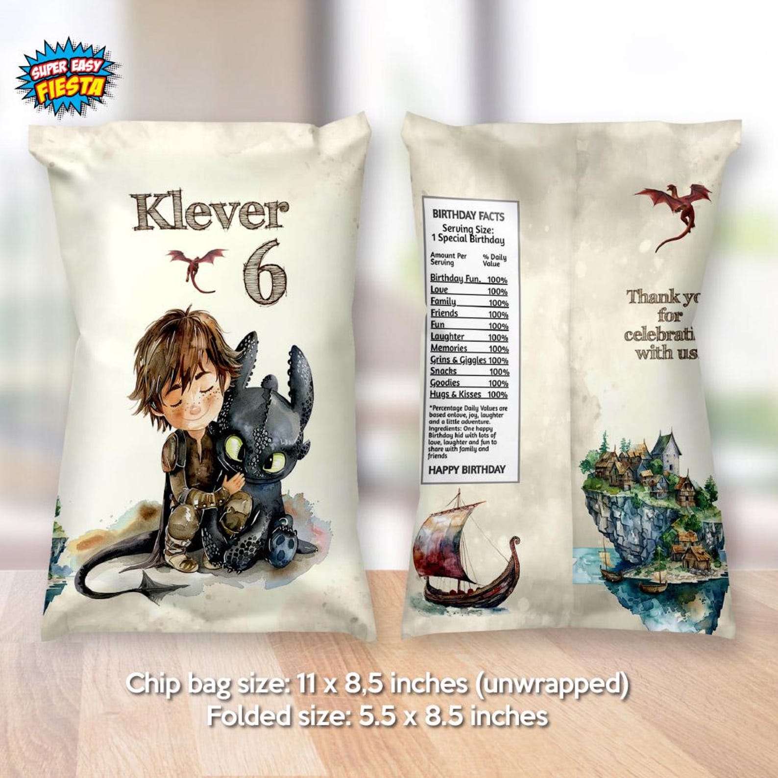 Custom Hiccup and Toothless Chip Bag, Little Viking and Dragon Birthday ...