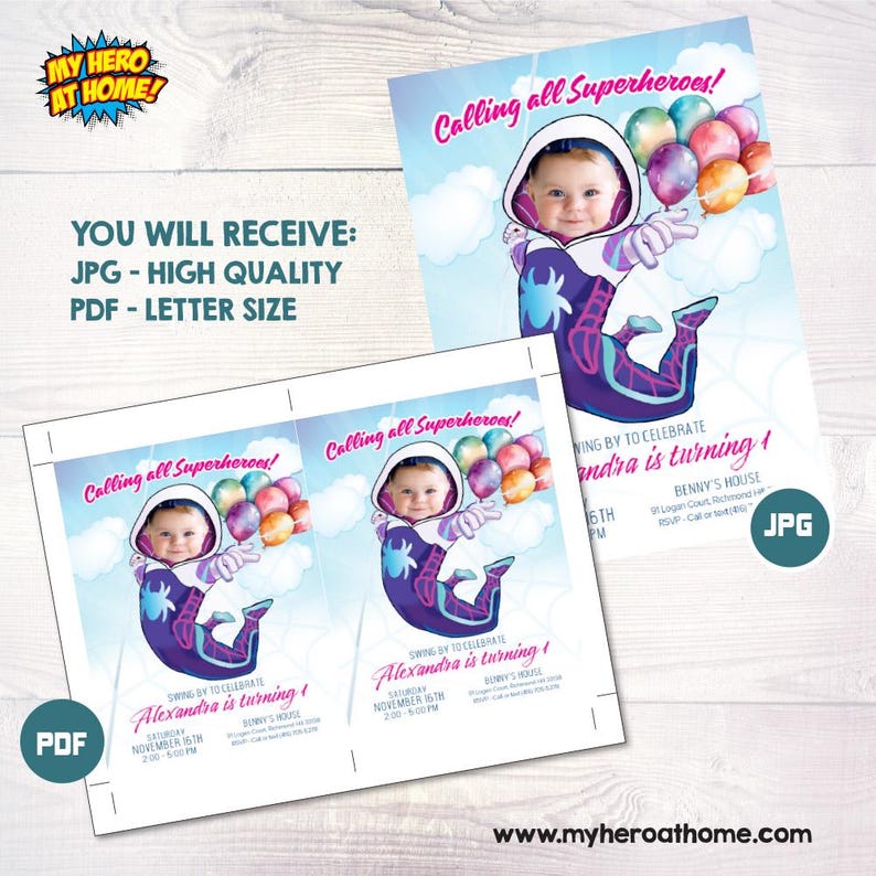 Gwen Stacy Birthday Invitation With Photo, Gwen Stacy Party Template ...