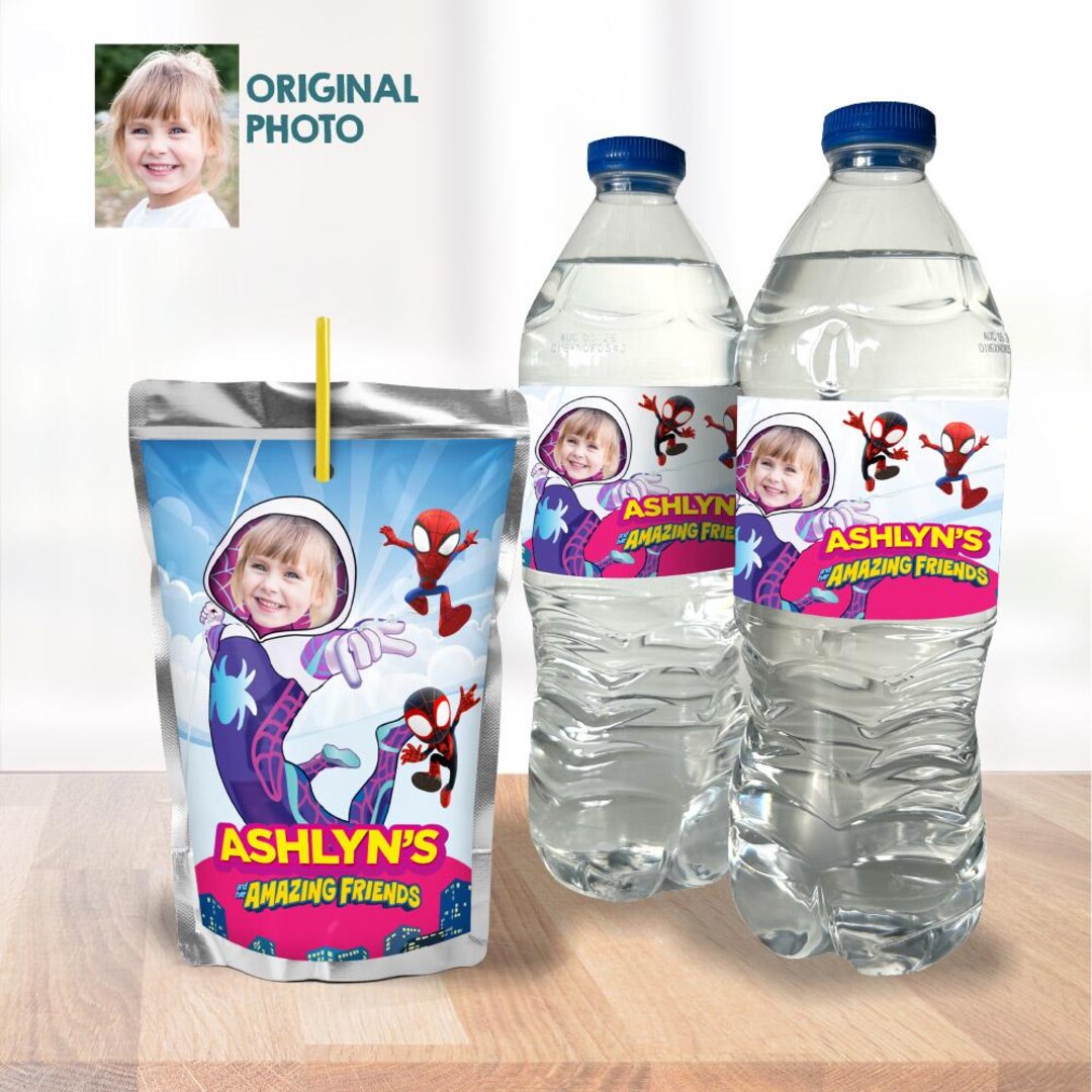 Spidey Girl Water Wrappers and Juice Labels With Photo, Gwen Stacy ...