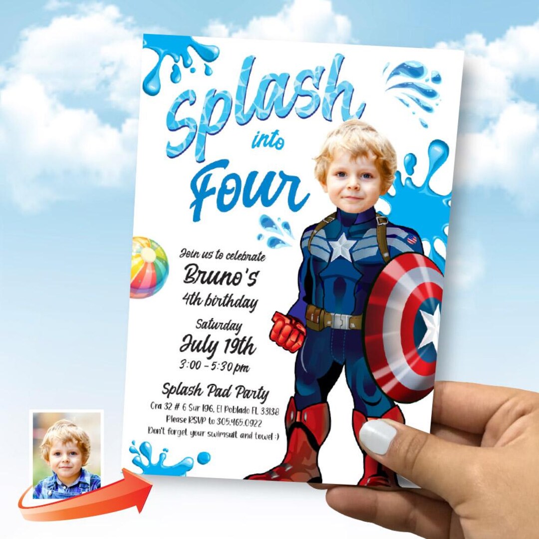 Personalized Captain America Splash Party Invitation With Photo ...
