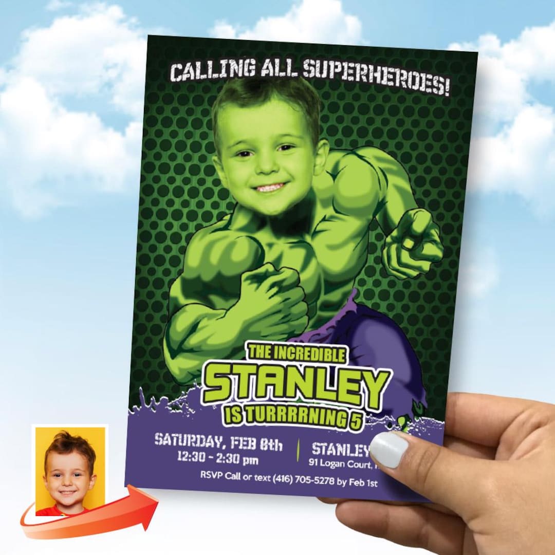 Hulk Birthday Invitation With Your Photo, Custom Hulk Digital ...