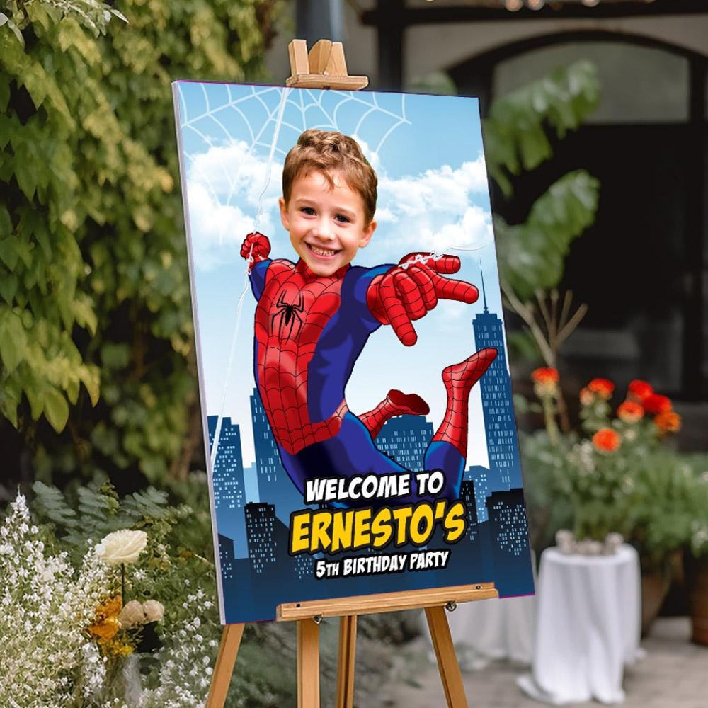 Spider-man Welcome Sign With Photo, Spider-man Welcome Party, Spider ...