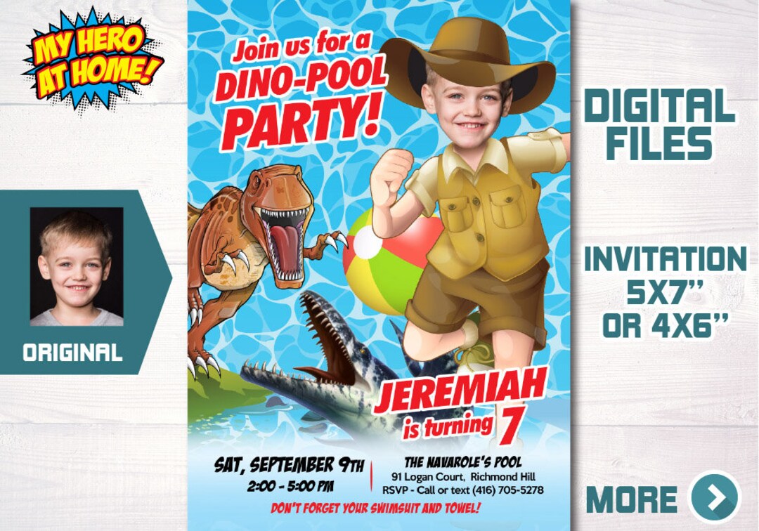 Dinosaurs Pool Party Template, Dinosaurs Theme Pool Party, Dino-pool ...