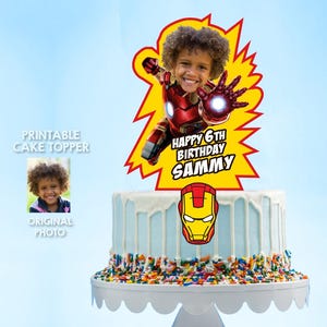Iron Man Cake Topper With Photo, Iron Man Printable Cake Topper, Iron ...