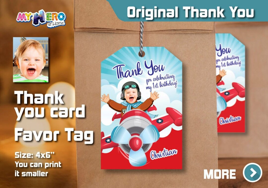 Airplane Thank You Card, Airplane Favor Tag, Airplane Party Favors ...
