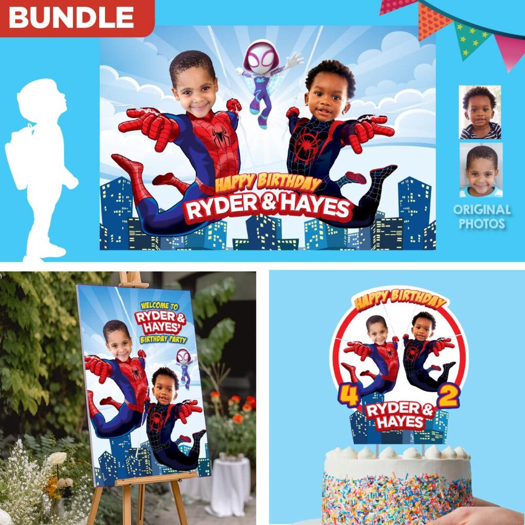 Bundle Siblings Spidey and Spin Birthday Party Decor, Joint Spidey and ...