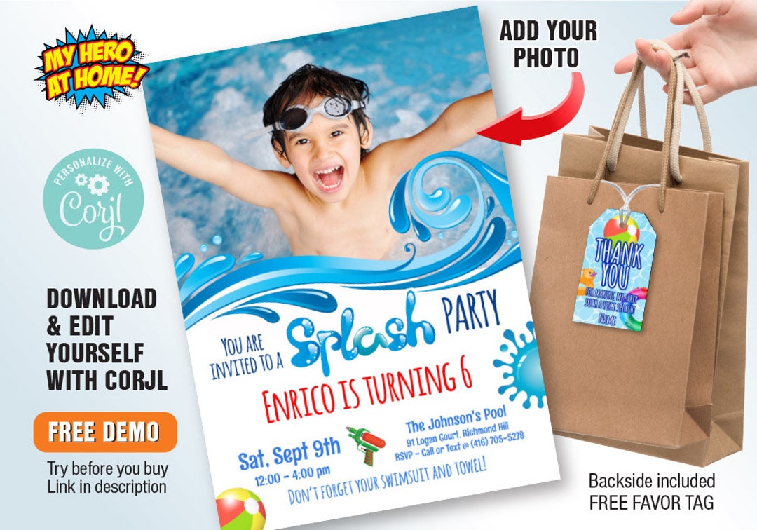 Splash Party Invitation With Photo, Splash Party Template With Photo ...
