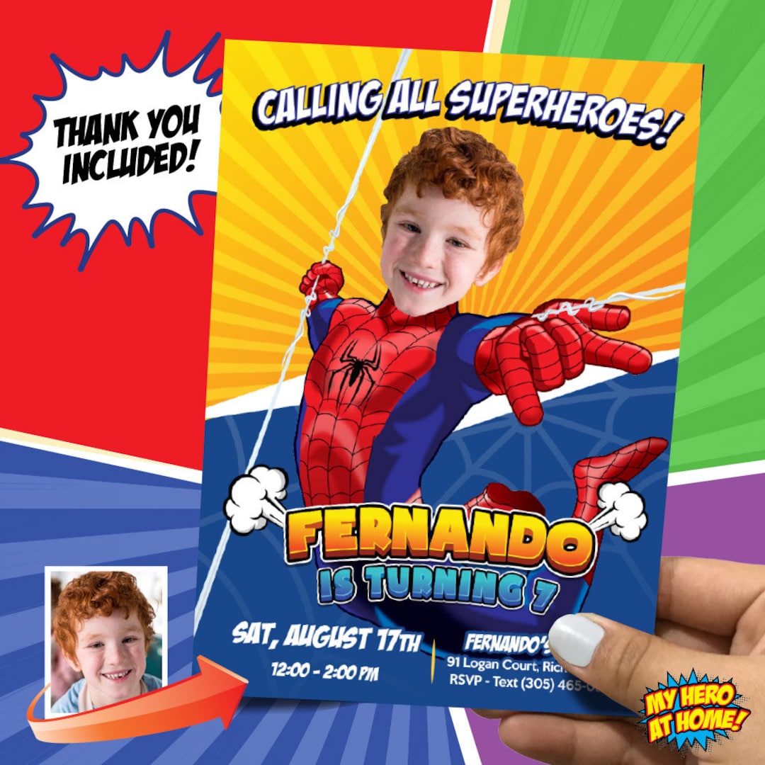 Spider-man Birthday Party Invitation With Photo, Spider-man Party ...