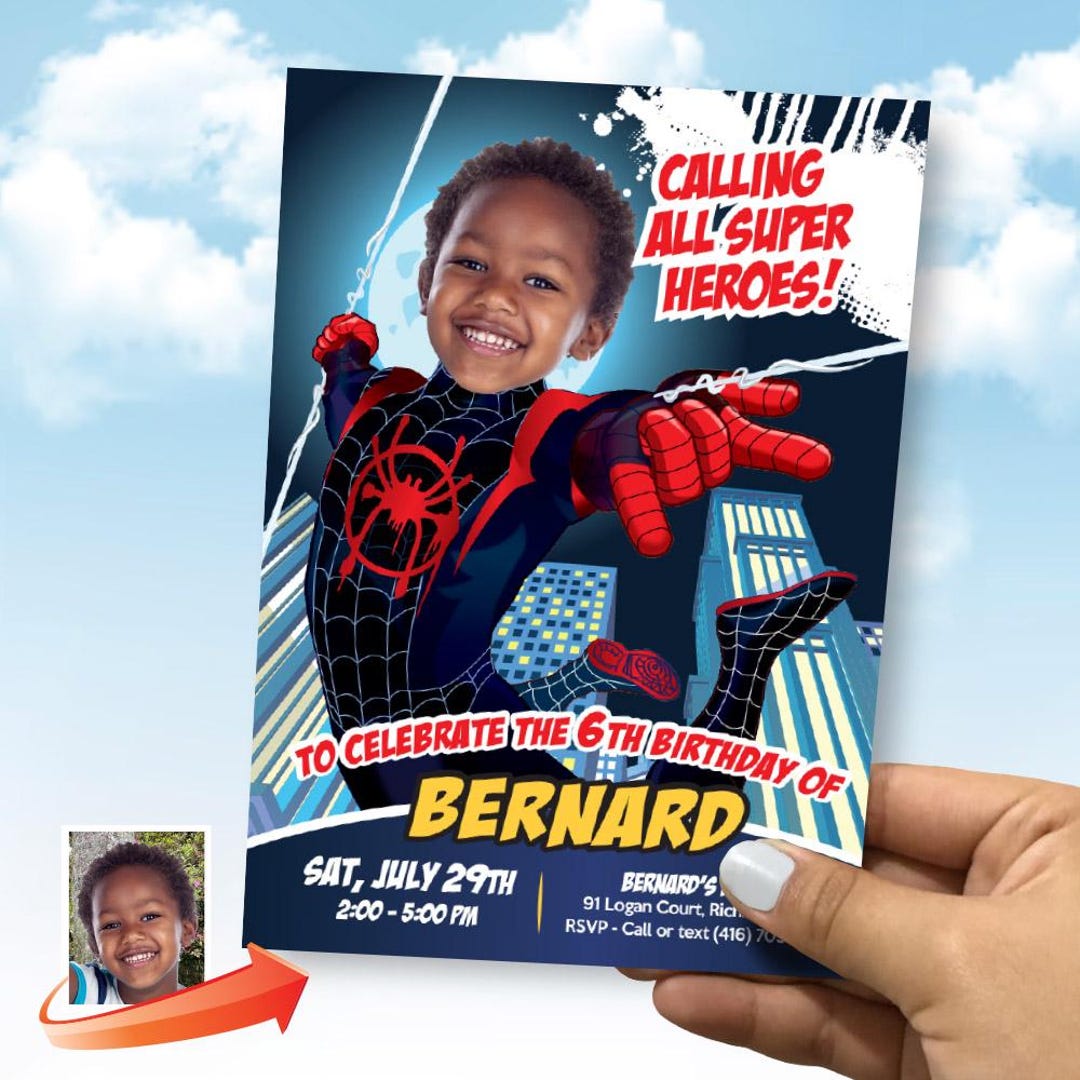 Miles Morales Party Invitation With Photo, Miles Morales Birthday ...