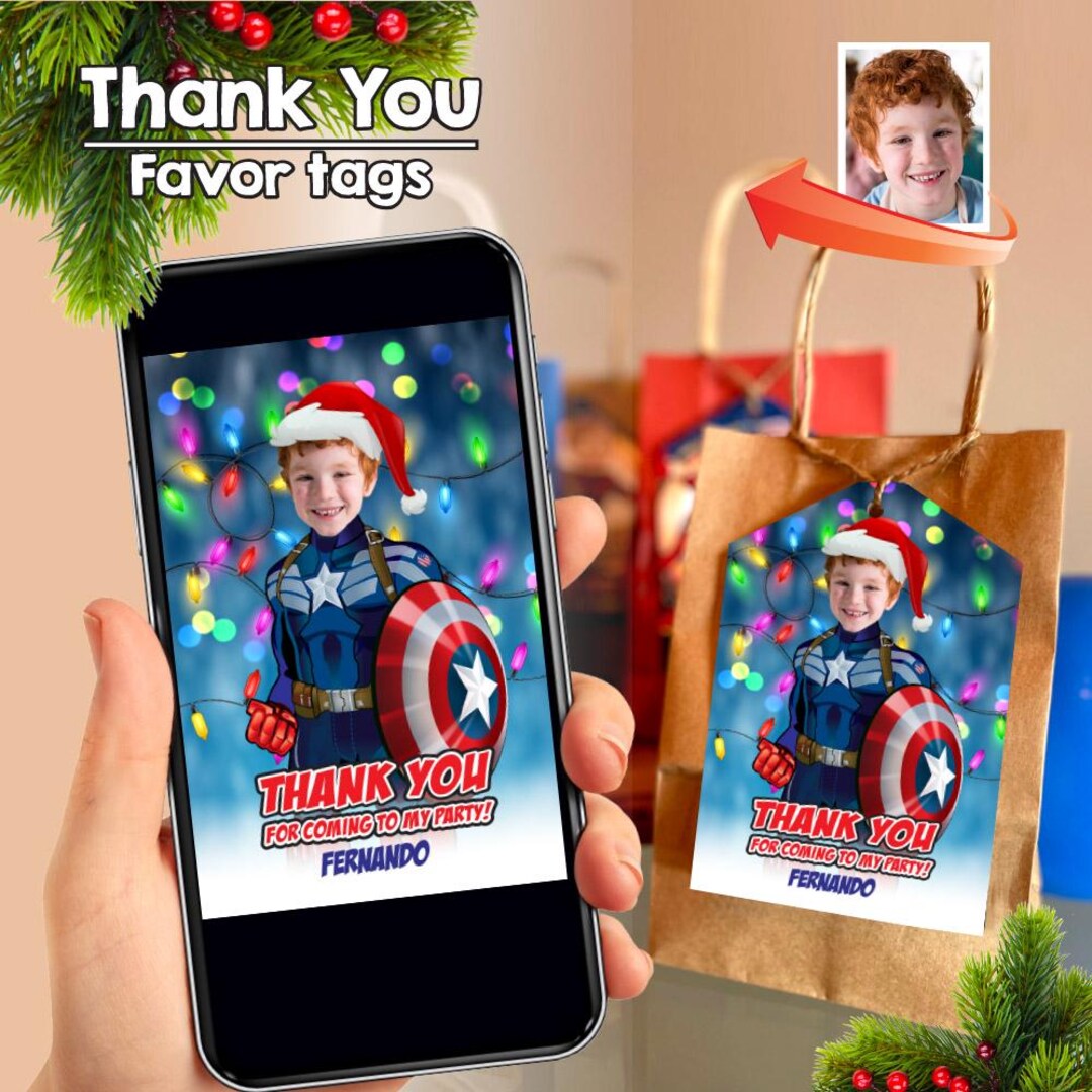 Captain America Christmas Party Thank You, Capt America Christmas Favor ...