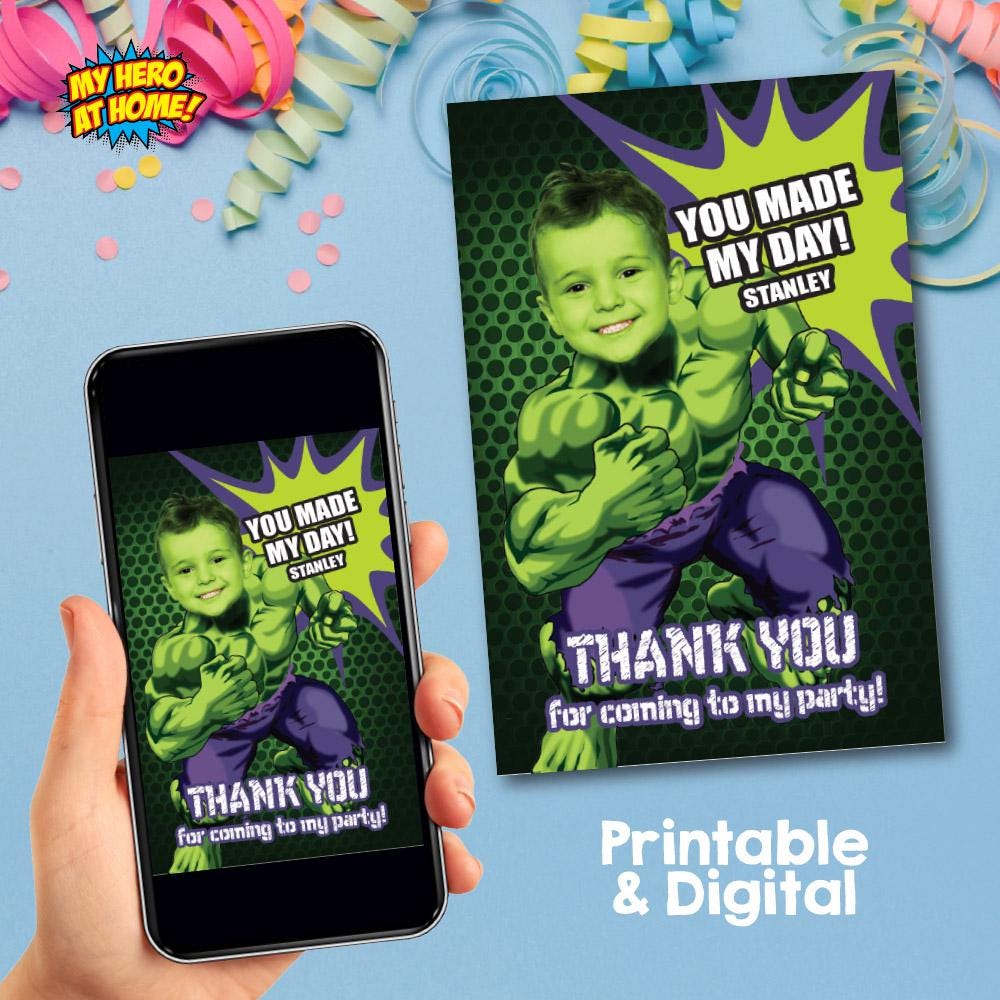 Personalized Hulk Thank You Favor Tags With Photo (digital File). 089TY ...