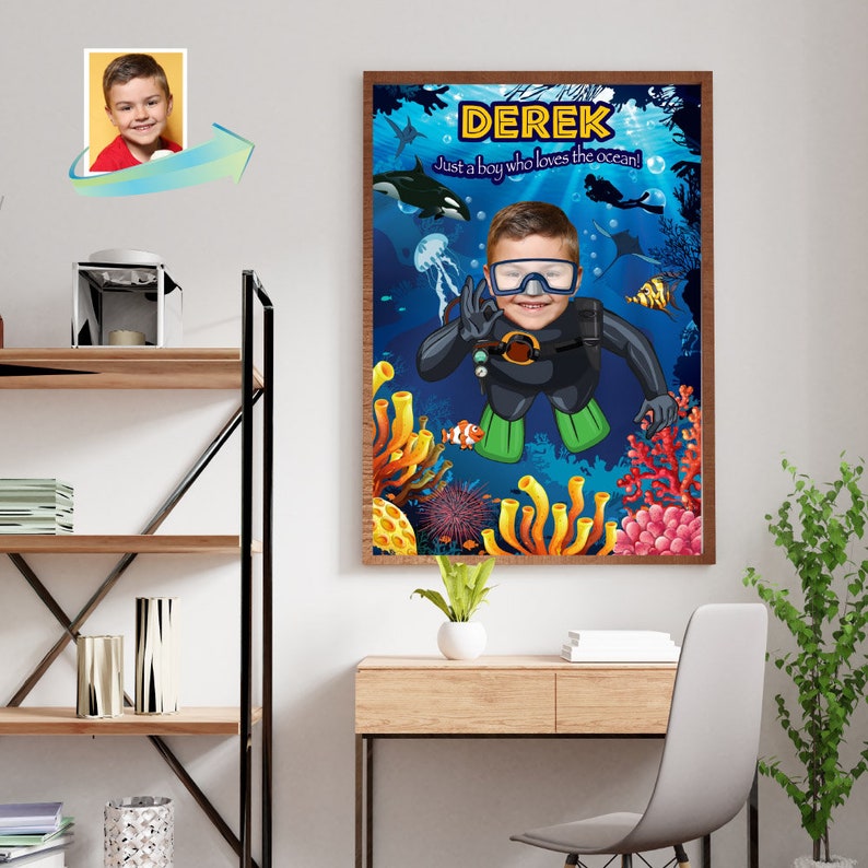 Under the Sea Poster With Photo, Custom Under the Sea Gifts, Kid Scuba ...
