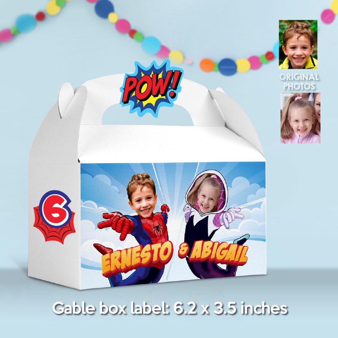 Spiderman and Gwen Stacy Gable Box Label, Joint Spiderman Gable Box ...