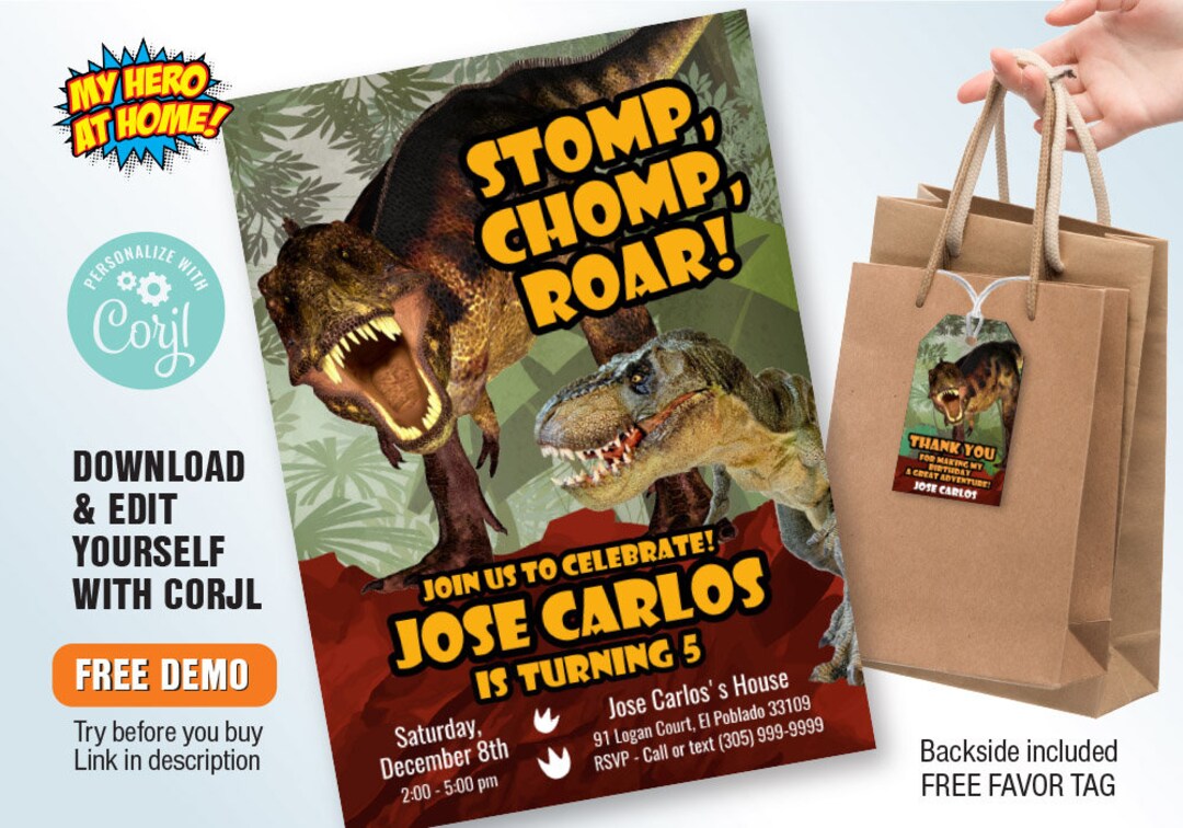 Editable T-rex Invitation, Dinosaurs Editable Invitation, Tyrannosaurs ...