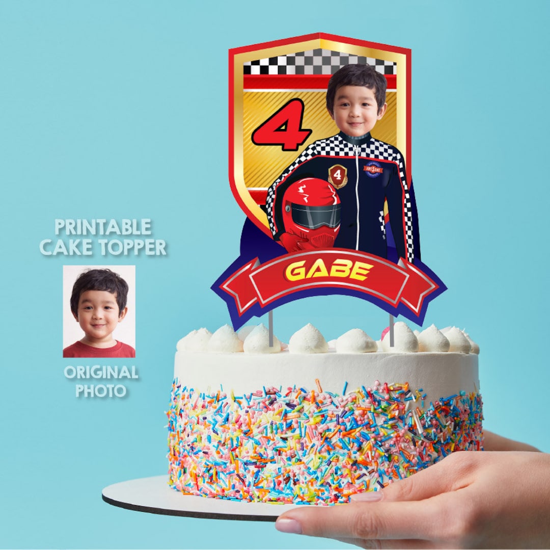 Personalized Racing Car Cake Topper With Kid as the Star Driver. (print ...