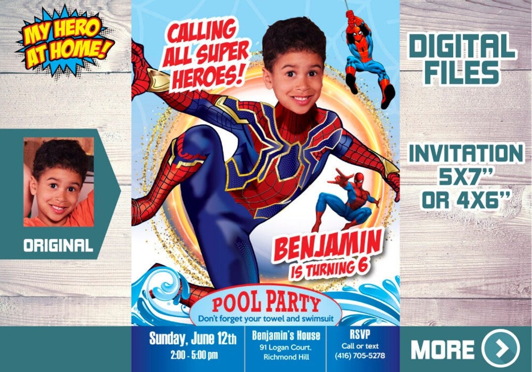 Iron Spider Pool Party Birthday Invitation, Spiderman Pool Party ...