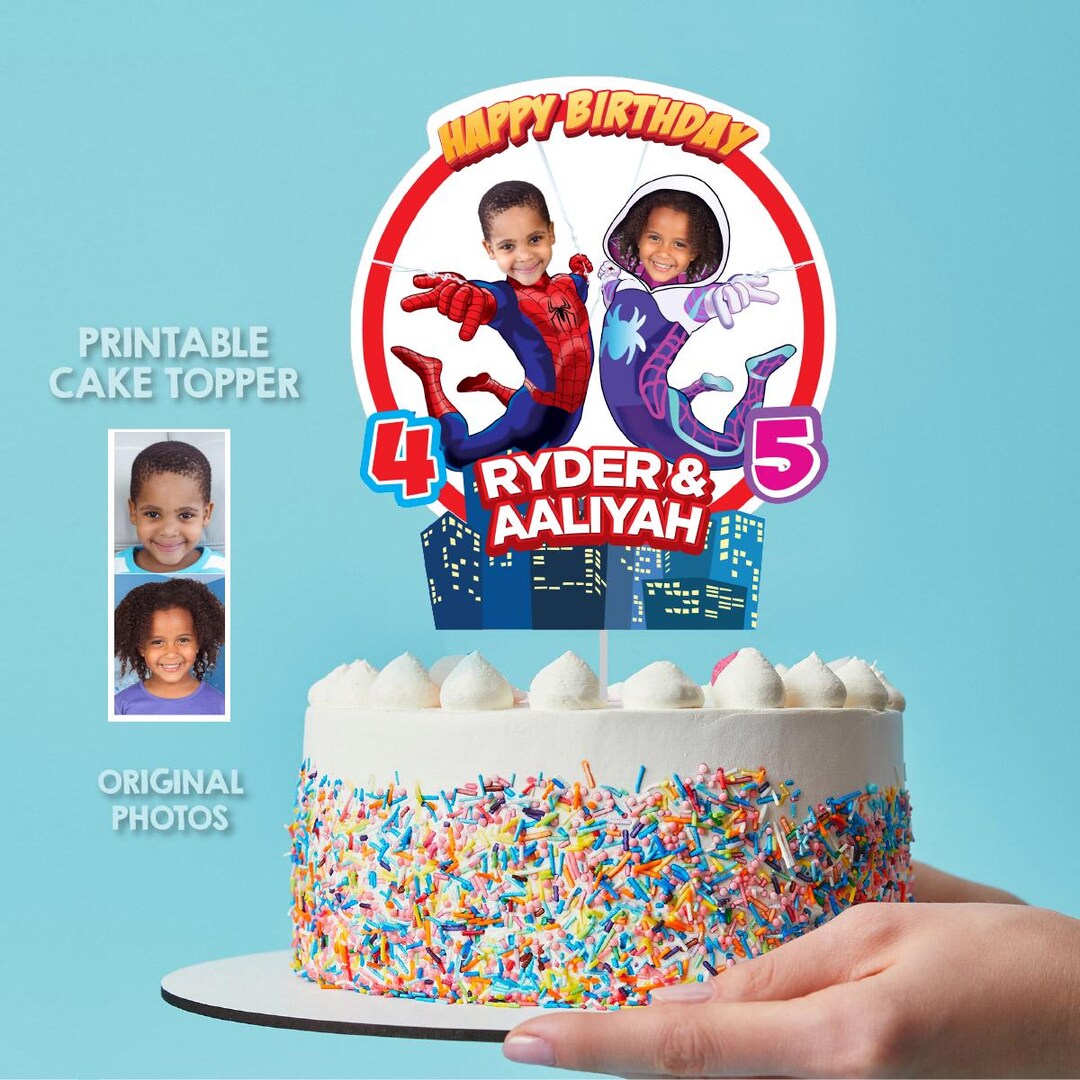 Twins Spidey and Gwen Stacy Cake Topper With Photos, Joint Spiderman ...