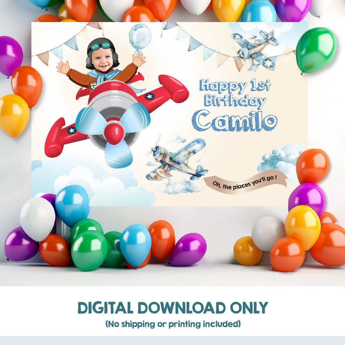 Airplane Banner With Photo, Custom Airplane Birthday Backdrop, Airplane ...