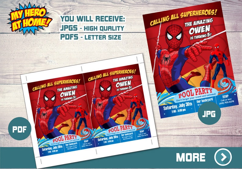 Spiderman Pool Party Invitation, Spiderman Water Slide Invitation ...