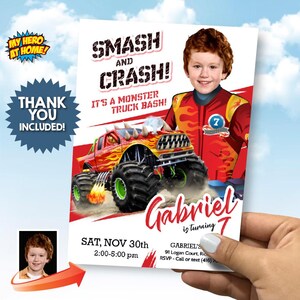 Monster Truck Party Invitation With Photo, Monster Truck Invite ...
