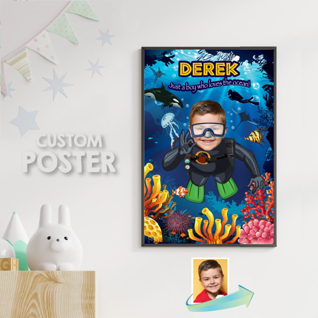 Under the Sea Poster With Photo, Custom Under the Sea Gifts, Kid Scuba ...