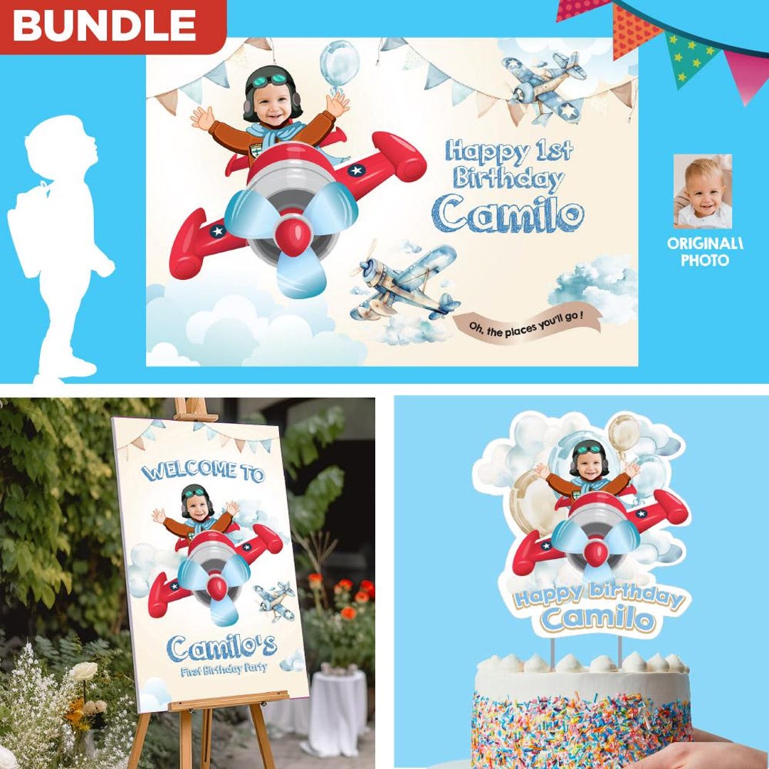 Custom Bundle for an Airplane Theme Party, Airplane Decor With Photo ...