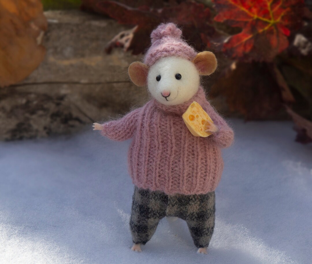 Needle Felted Mouse , Woolen Mouse , Mouse With a Cheese , Art Doll ...